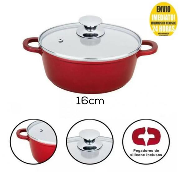 Panela caçarola vermelha 16cm de aluminio com revestimento ceramico ...