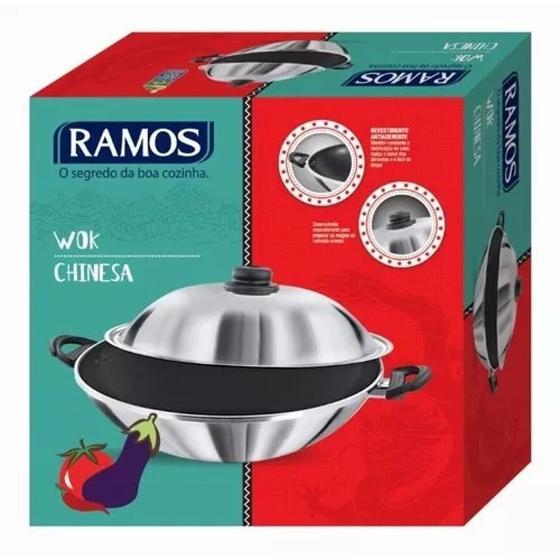 Panela Chinesa Wok Ramos em Alumínio Antiaderente 36 cm - 6,7 L ...
