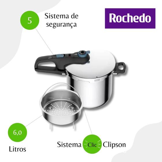 Panela De Pressão 6L Trendy Rochedo EI60 - Inox - Panela de Pressão ...
