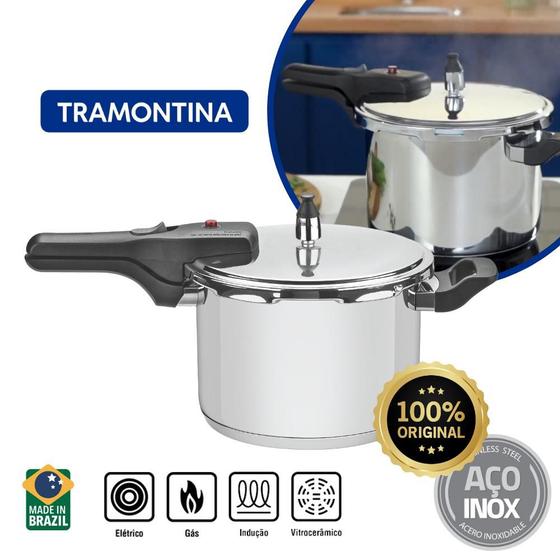Panela de pressão Tramontina Brava Aço Inox 6L Fundo Triplo - Panela de ...