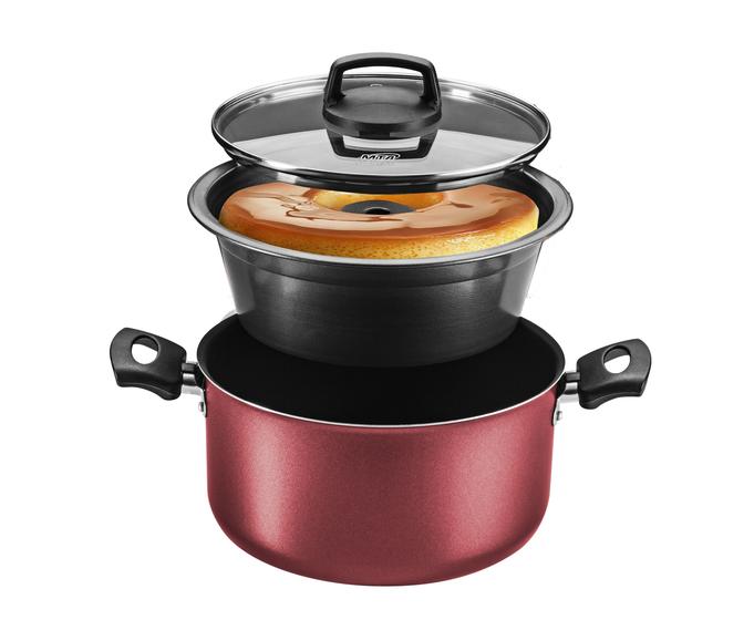 Panela Forma Pudim Banho Maria Aluminio Antiaderente Tampa de Vidro Mta ...