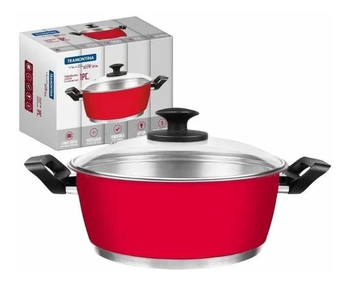 Panela Inox Vermelha Fundo Triplo Caçarola Rasa Tramontina - Caçarolas ...