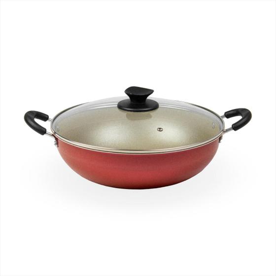 Panela Resistente Tacho Paella Moqueca 32 Cm Tampa Vidro Antiaderente ...
