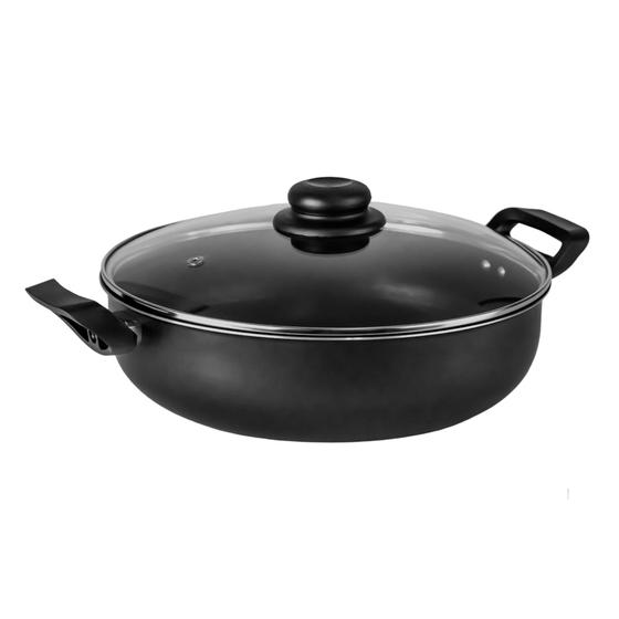 Panela Tacho Paella Risoto Moqueca 28Cm Tampa Vidro Antiaderente Preta ...