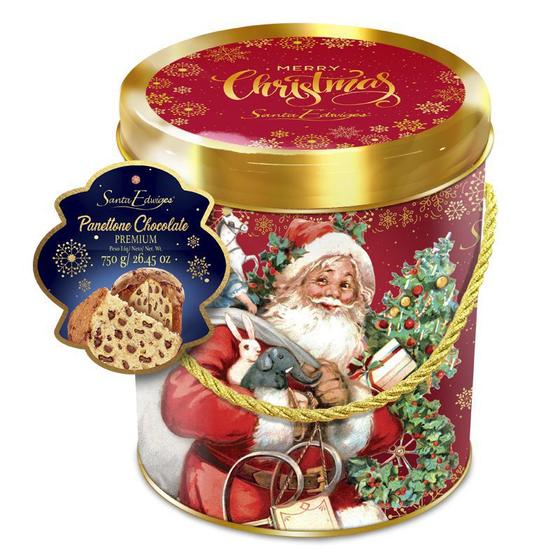Panetone Gotas de Chocolate Premium Lata Decorativa 750g Santa Edwiges ...