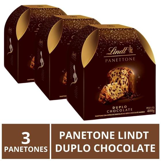 Panetone Lindt, Duplo Chocolate, 3 Panettones de 400g - Panetone ...
