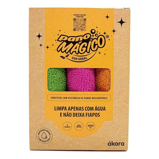 Pano Mágico Microfibra Uso Geral 30 X 30cm com 3 Unidades Ákora ...