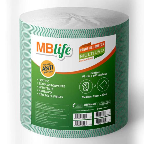 Pano Multiuso 28x40cm 240m Verde MB Life 600 Panos Bobina Reutilizável ...