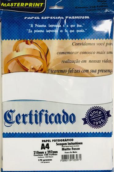 Papel A4 170G Masterprint matte fosco com 100 folhas - Papéis ...
