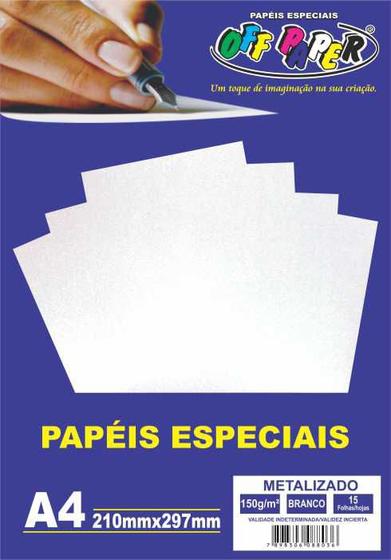 Papel A4 Metalizado Branco 150gr Pacote com 15 Folhas - Off Paper ...