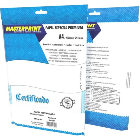 Papel A4 Vergê Branco 180G Pacote com 50 Folhas - Masterprint - Papéis - Magazine Luiza