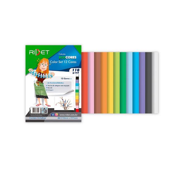 Papel Bloco Color Set A4 Novaprint/RIDET Ecocores 110g 12 Cores 24 ...