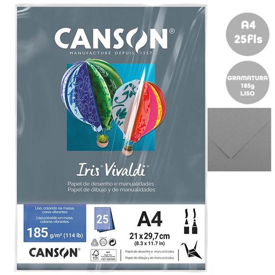 Papel Canson Iris Vivaldi A4 185g 25fls Cinza Escuro - Papéis - Magazine Luiza