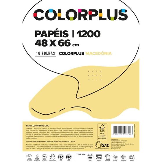 Papel Cartolina Dupla Face Color PLUS 48X66CM 120G Amarelo PCT com 10 ...