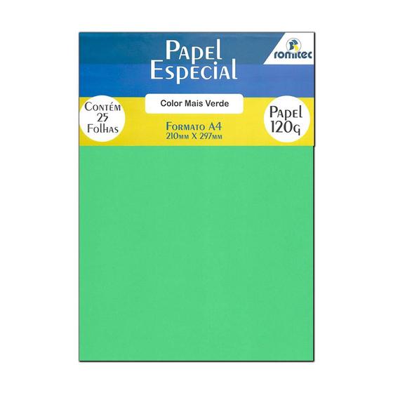 Papel Color Plus Verde A4 210x297mm 120g Romitec 25Fls - Papéis ...
