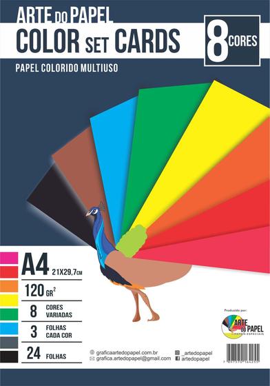 Papel Color Set Cards A4 120 Gr 8 Cores 24 Folhas - Grafica Arte O ...