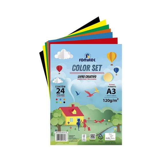 Papel Color Set Romitec A3 Colors com 24 Folhas e Livro de Atividades ...