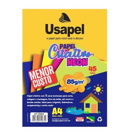 Papel Criativo Neon Colorido A4 85g 45 Folhas 5 Cores Usapel - Papéis - Magazine Luiza