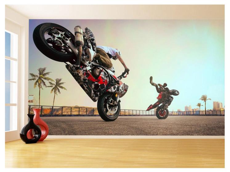 Papel De Parede 3D Moto Grau Empinando Manobra 3,5M Bkm32 - Você Decora ...