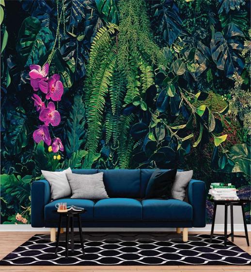 Papel de Parede 3D Painel 2,5M Folha Flores tropical Vivo Jadim ...
