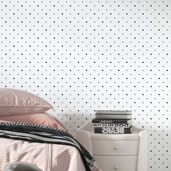 Papel De Parede Adesivo Branco Poá Dots Bolinhas Pretas 2m ...