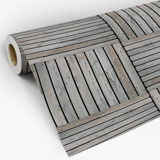 Papel de Parede Adesivo Lavável Decoração Madeira Palhete Ripado Cinza ...