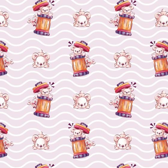 Papel De Parede Adesivo Ondas Rosa Com Ursinhos Bebê 15M - Colai ...