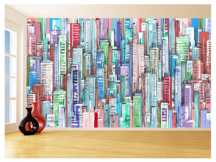 Papel De Parede Cidade Arte Prédios Coloridos 3,5M Ncd375 - Você Decora ...