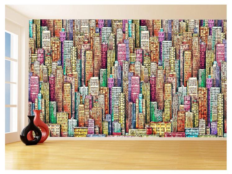 Papel De Parede Cidade Arte Prédios Coloridos 3,5M Ncd378 - Você Decora ...