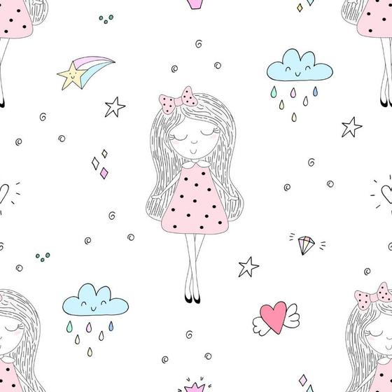 Papel de Parede Decorativo Baby Cute Garotinha na Chuva Desenho 3,3m ...