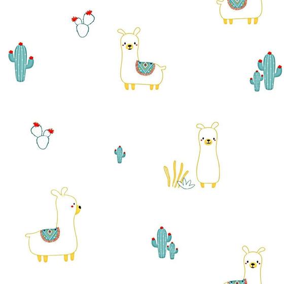 Papel de Parede Infantil Lhama Cinza/Branco Fofura Baby FF4027 - Papel ...