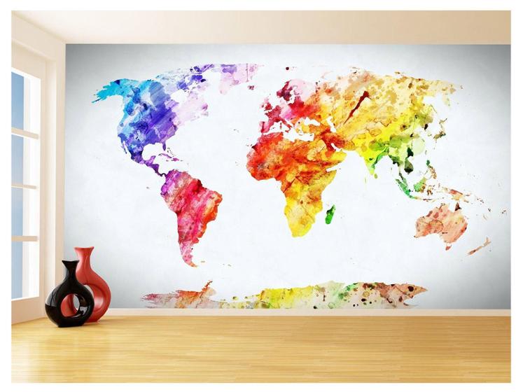 Papel De Parede Mapa Mundi Arte Colorido Cores 3,5M Nmu95 - Você Decora ...