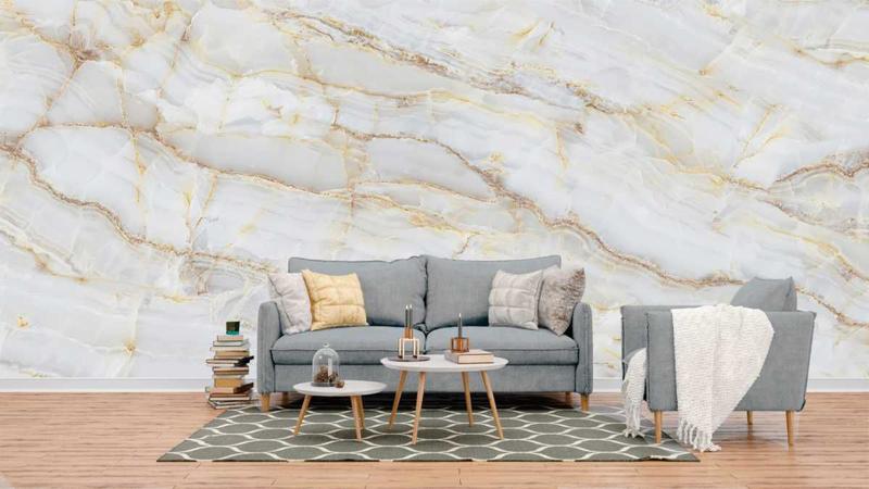 Papel de Parede Painel 3D Mármore Calacata com Bege 4M Revestimento ...