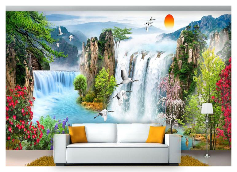 Papel De Parede Paisagem Digital Cachoeira 3D 7,50M² Dah58 - Você ...
