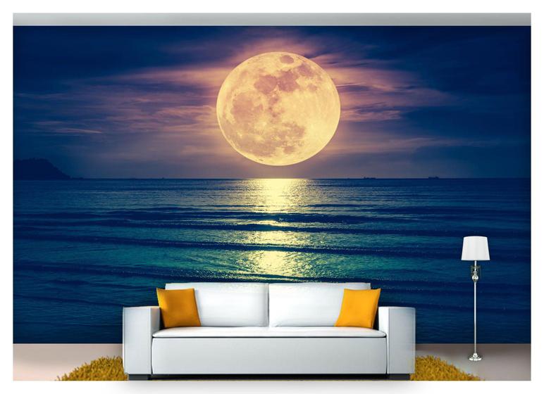 Papel De Parede Praia Mar Lua Cheia Céu 3D Nsk64 - Você Decora - Papel ...