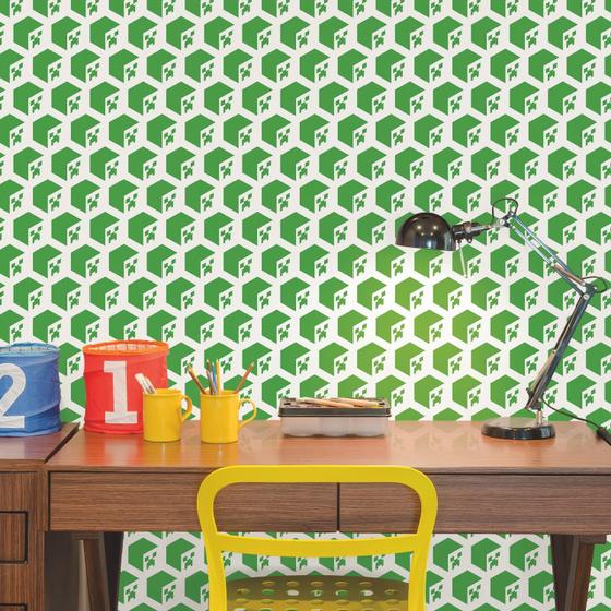 Papel de parede RoomMates RMK12395RL Verde Minecraft Creeper Face ...