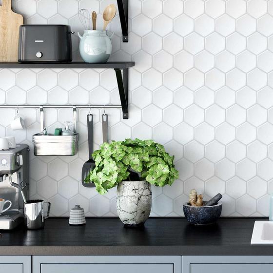 Papel de Parede Vinílico Hexagonal Geométrico Sala Cozinha 3m ...