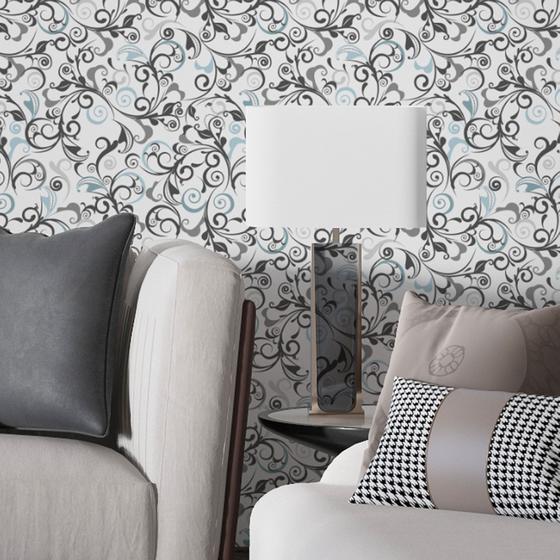 Papel De Parede Vinílico Provençal Azul Turquesa E Cinza Sala 3m ...