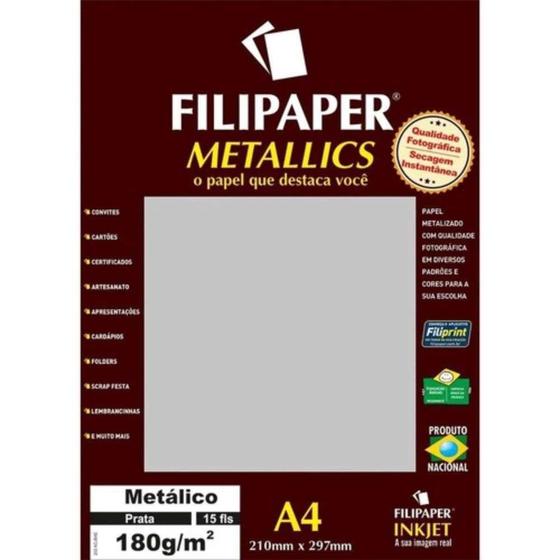 Papel Especial A4 Metálico Prata 180g 15 Folhas - FILIPAPER - Papéis - Magazine Luiza