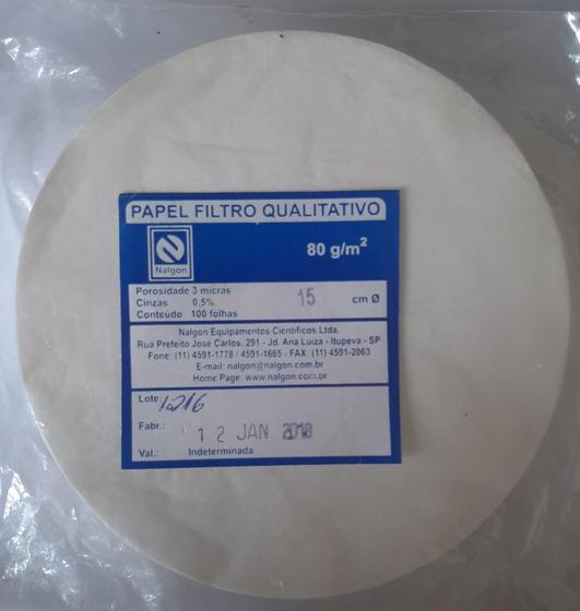 Papel filtro qualitativo 80g 150mm, caixa 100 folhas NALGON - Papéis ...