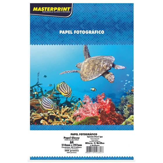 Papel Fotográfico Inkjet A4 Glossy Microporoso com Brilho 260G - 20 Folhas - Masterprint - Papel ...