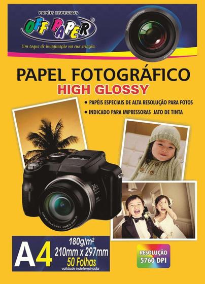 Papel Fotografico Inkjet A4 High Glossy 180G Pct.C/50 Off Paper - Papel ...