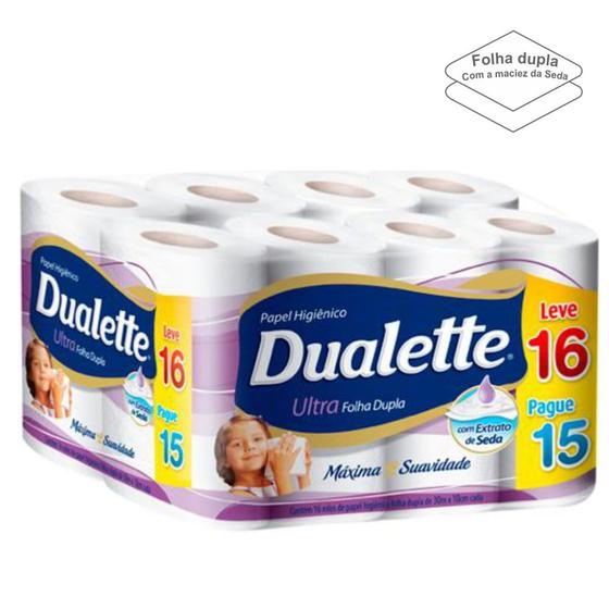 Papel Higiênico Dualette Ultra Folha Dupla 30m Pacote Com 16 Rolos