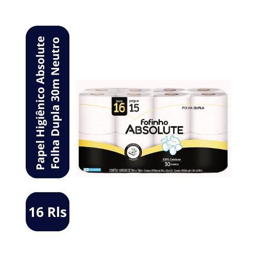 Papel Higiênico Fofinho Absolute Folha Dupla 30m Neutro 16 Rolos