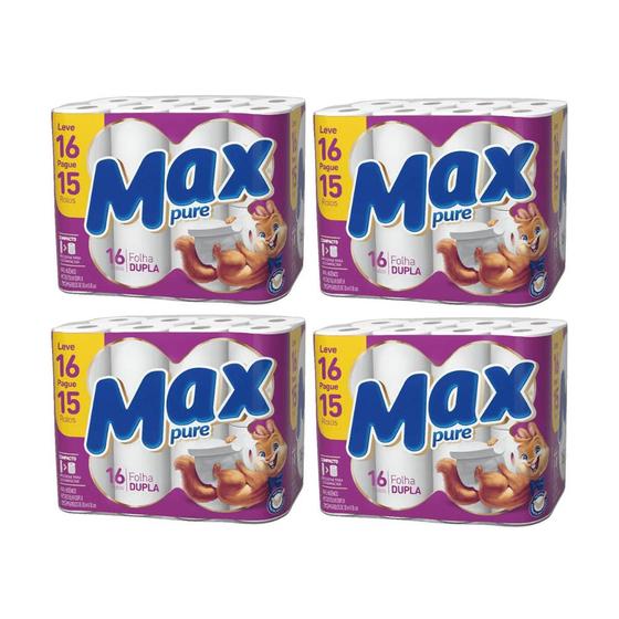 Papel Higiênico Folha Dupla Max Pure 4 pacotes com 16 rolos de 30 ...