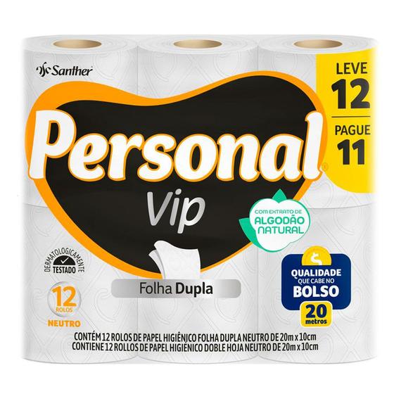 Papel Higiênico Personal Vip Folha Dupla com 12 Rolos de 20 Metros cada ...