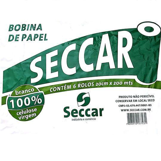 Papel Toalha SECCAR Bobina 100% Celulose Cx 6 Rolos 20cm x 200m (Gr 20g ...