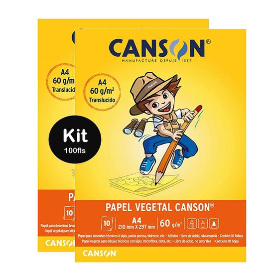 Papel Vegetal A4 Canson Bloco 100 Folhas 60g Translucido P/ Desenhos ...