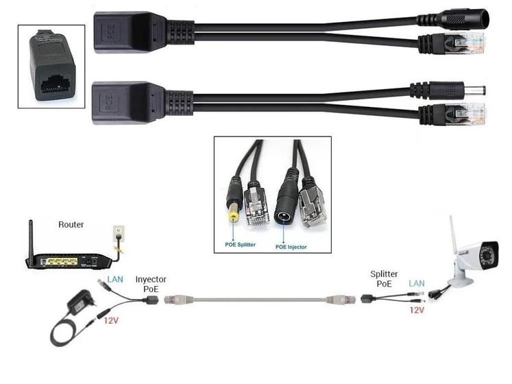 Par De Cabo Adaptador Injetor Poe Rj45 Macho E Fêmea 20 Cm - Js ...