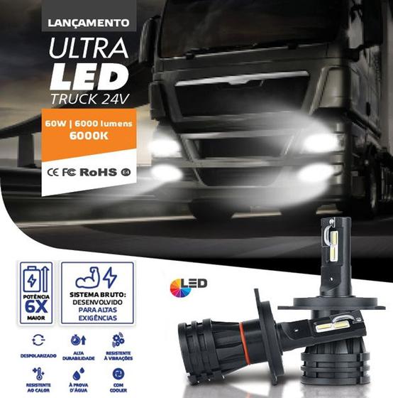Par De Lâmpada Ultra Led Truck Caminhão H1 6000k 6000 Lúmens ...